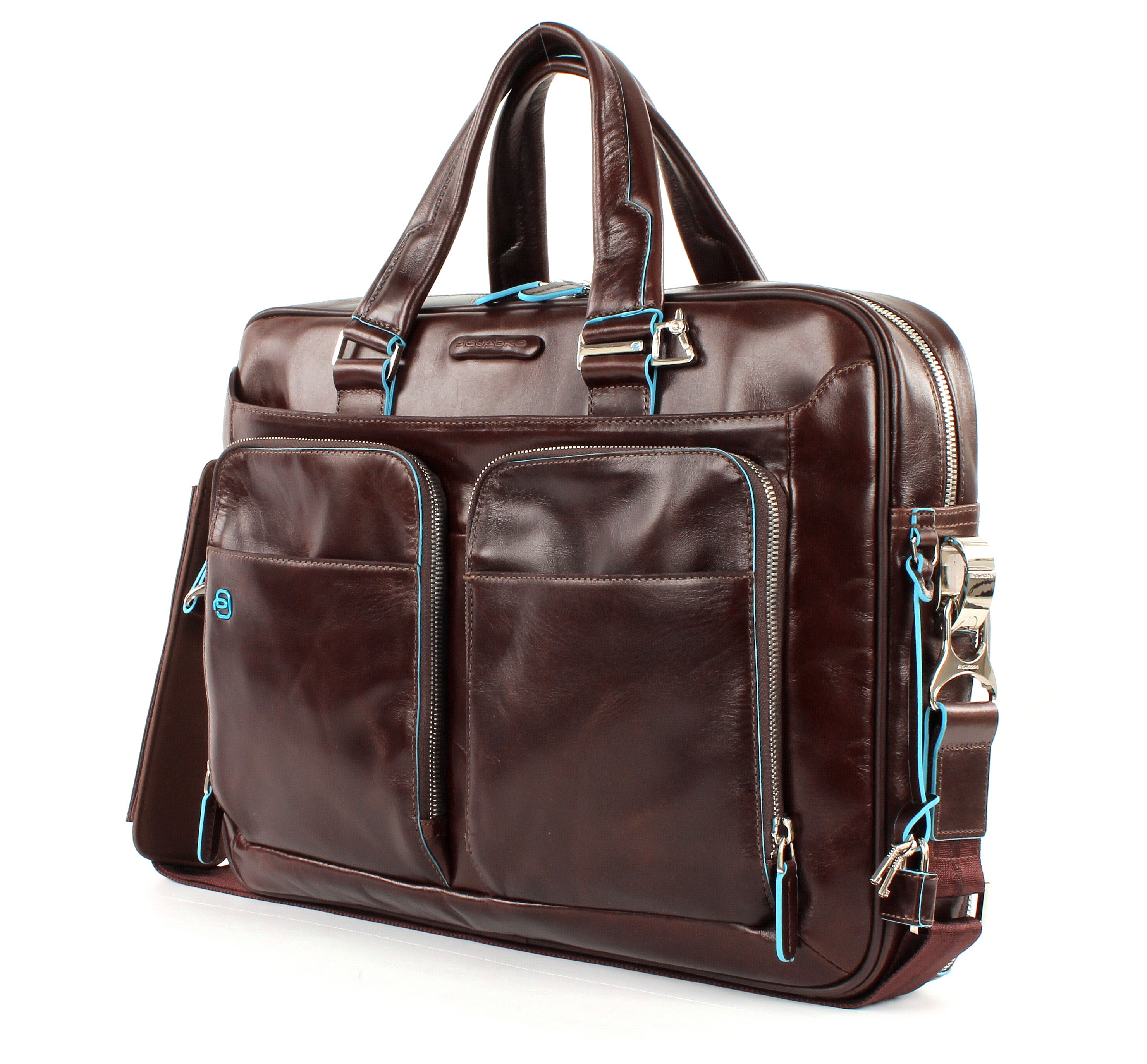 Piquadro Blue Square+portfolio Laptop Briefcase+shoulder Bag Brown+Men ...